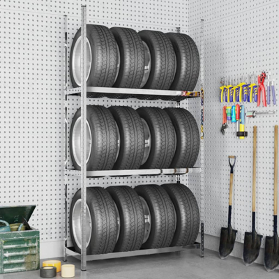 1/2/3/4x 3-Layer Tire Rack Silver Steel Workshop Shelf Multi Sizes ...